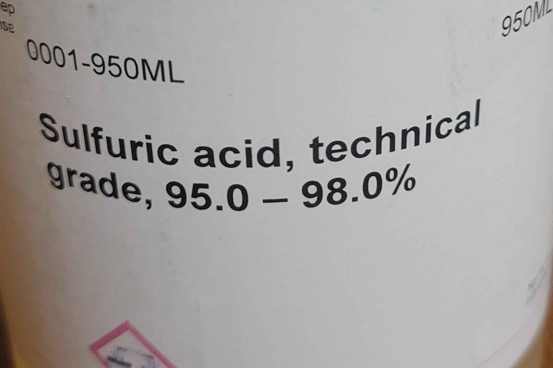 Sulfuric Acid - 950ml H2SO4 95-98% Purity Lab Grade – Invictus Supply Co.